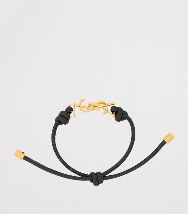 Saint Laurent Leather Cassandre Bracelet - Black