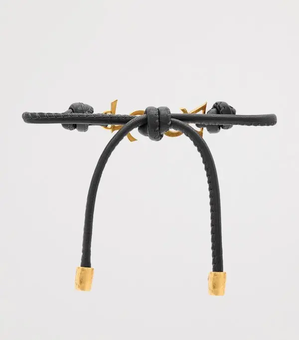 Saint Laurent Leather Cassandre Bracelet - Black