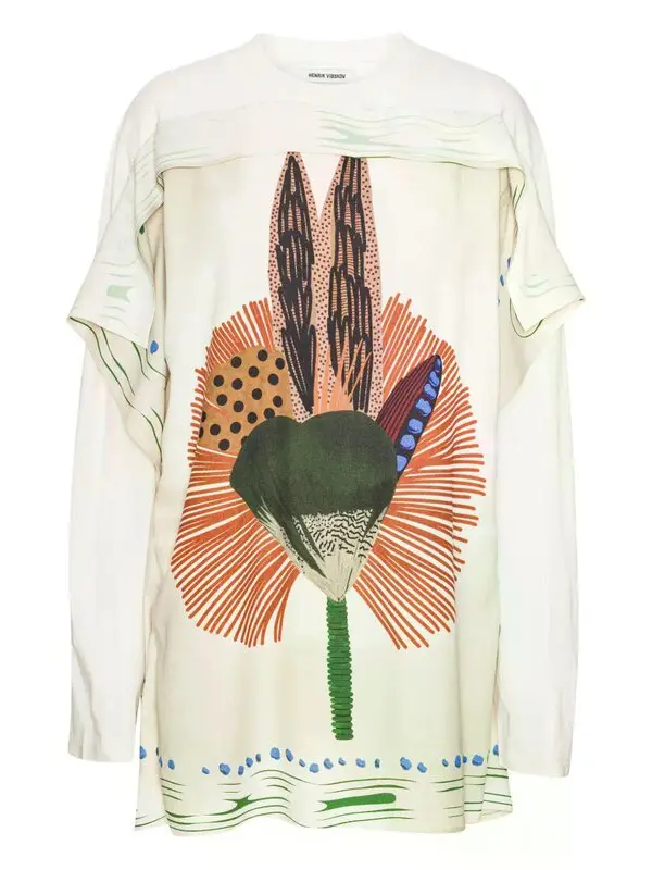 Henrik Vibskov Feather-print Long-sleeved T-shirt - White