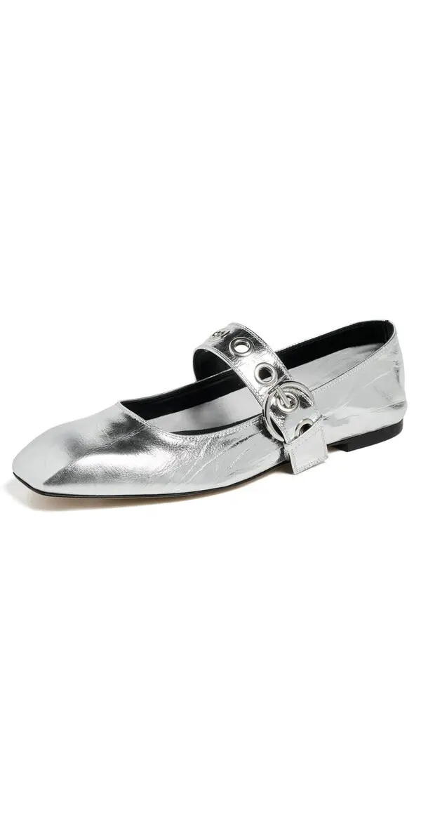 AeydĒ Uma Eyelet Crackle Laminated Calf Leather Flats - Silver