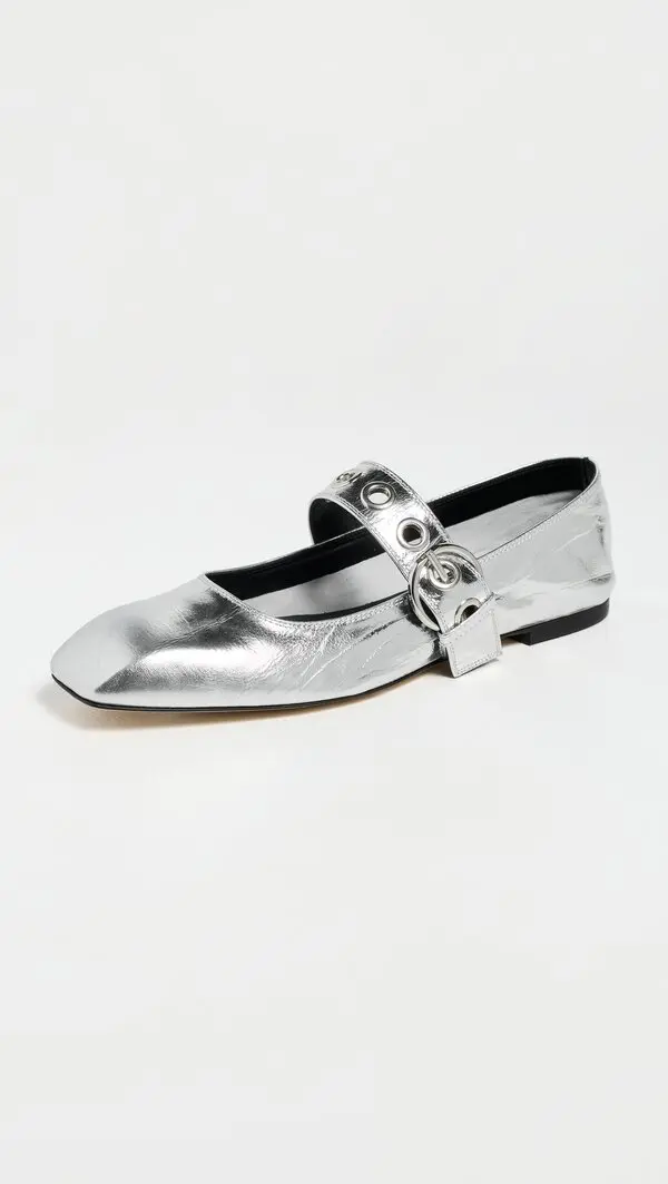AeydĒ Uma Eyelet Crackle Laminated Calf Leather Flats - Silver