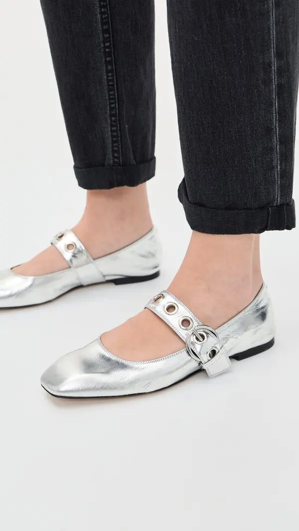 AeydĒ Uma Eyelet Crackle Laminated Calf Leather Flats - Silver