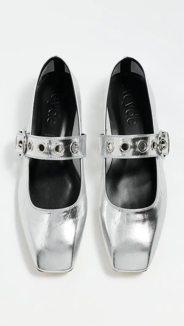 AeydĒ Uma Eyelet Crackle Laminated Calf Leather Flats - Silver