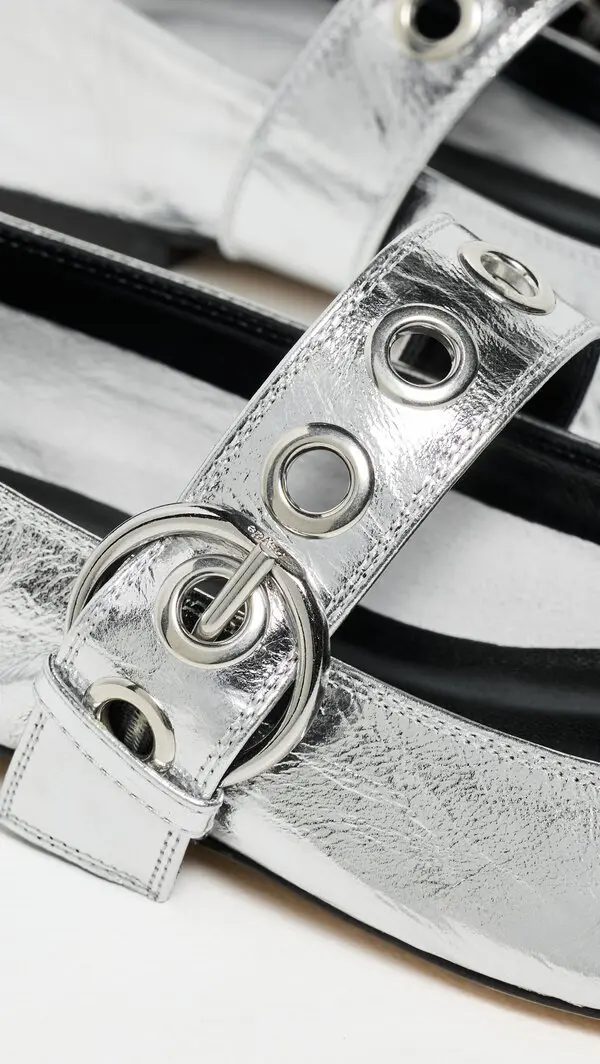 AeydĒ Uma Eyelet Crackle Laminated Calf Leather Flats - Silver