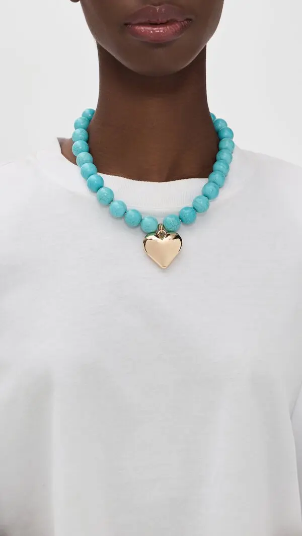Ettika Heart Charm Beaded Necklace - Turquoise