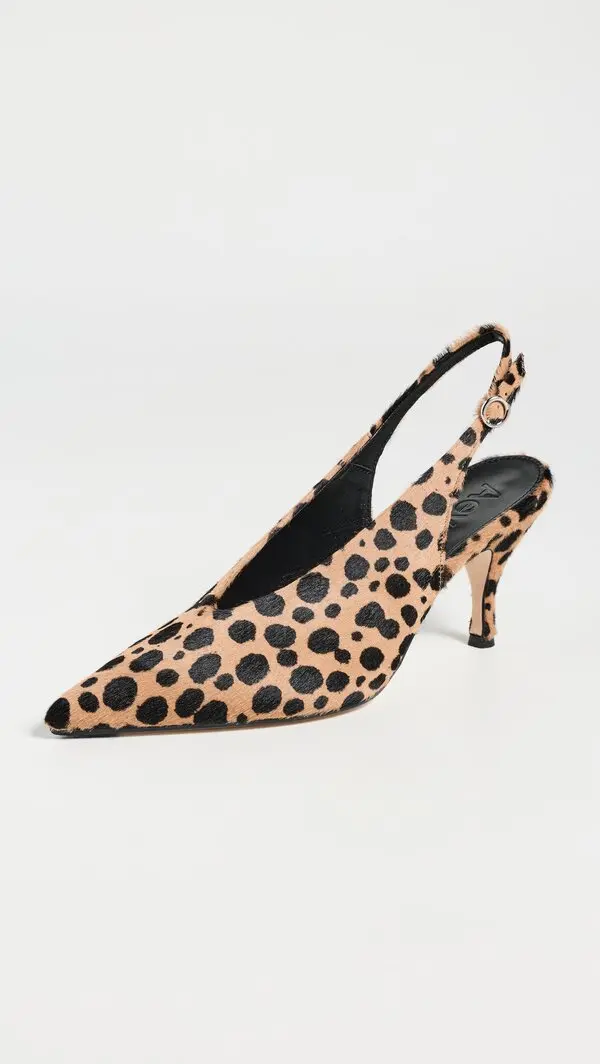 AeydĒ Carla Leopard Print Ponyhair Slingback Heels - Beige/black
