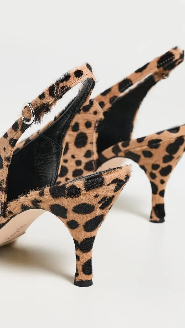 AeydĒ Carla Leopard Print Ponyhair Slingback Heels - Beige/black