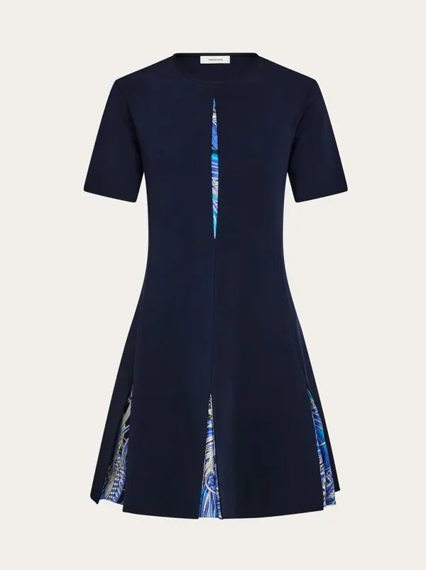FERRAGAMO Knit Dress With Printed Silk Inserts - Blue