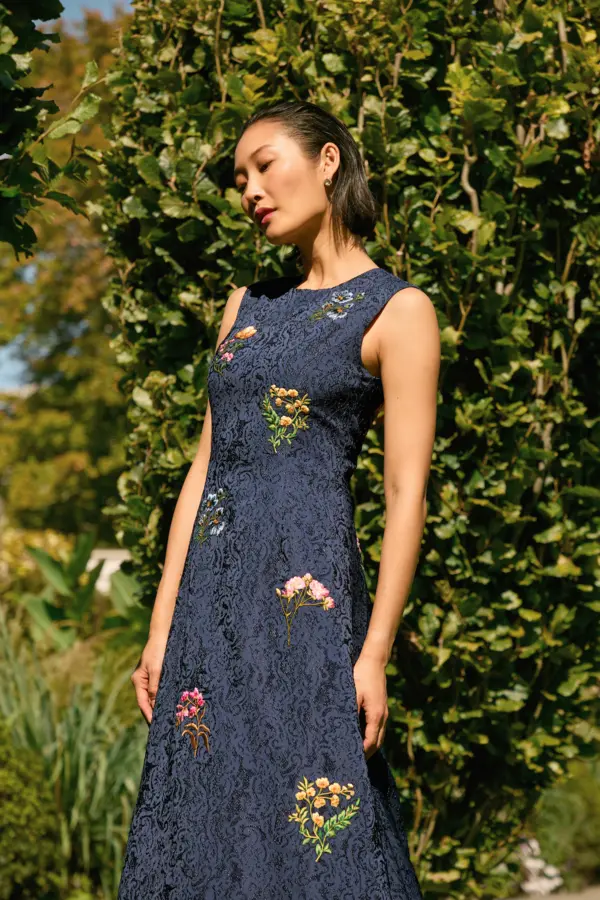Sachin & Babi Embroidered Jacquard A-line Gown - Midnight