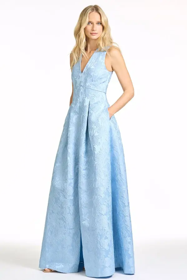 Sachin & Babi Brooklynne Floral Cloque Gown - Ice Blue