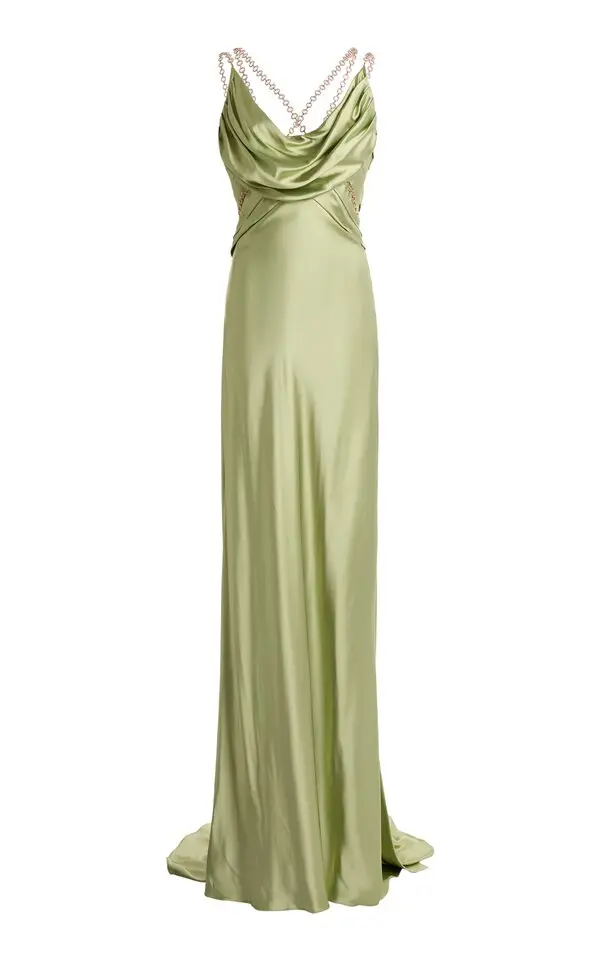 Zuhair Murad Satin Chain-detail Silk-blend Mermaid Long Dress - Green