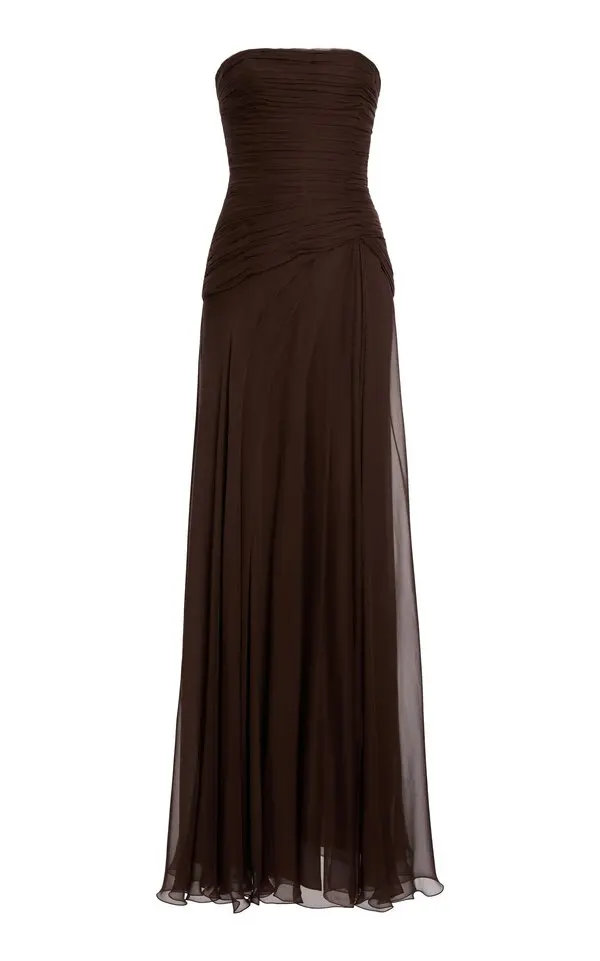 Zuhair Murad Chiffon Draped Long Dress - Brown