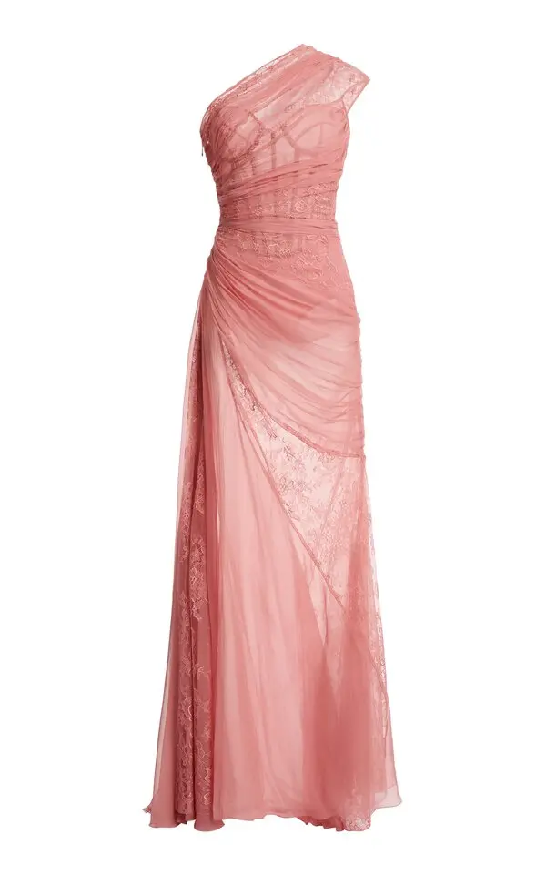 Zuhair Murad Chiffon Draped Silk Long Dress - Pink