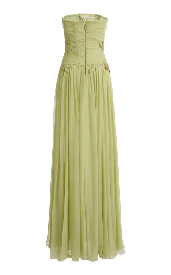 Zuhair Murad Chiffon Beaded Bust Long Dress - Green | Editorialist