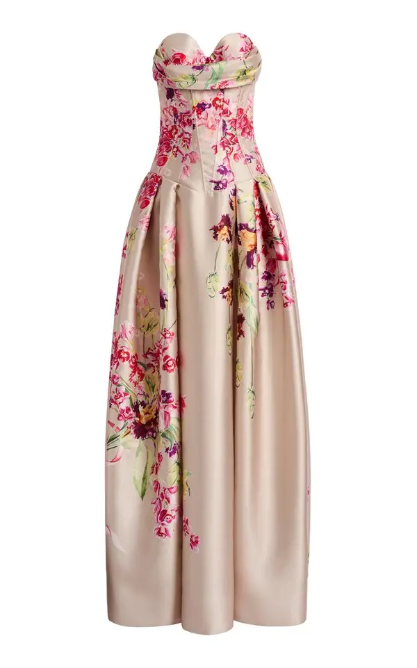 Zuhair Murad Mikado Silk-blend Bouquet Long Dress - Print
