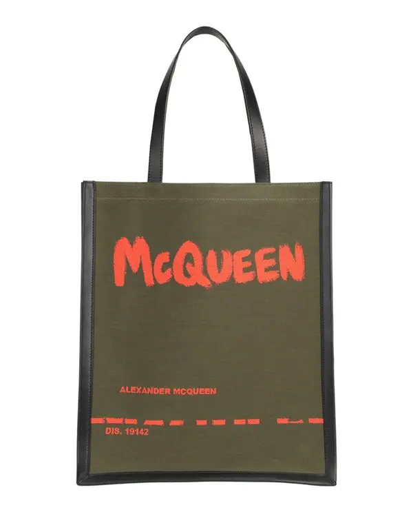 Alexander McQueen Graffiti Logo Tote - Military Green