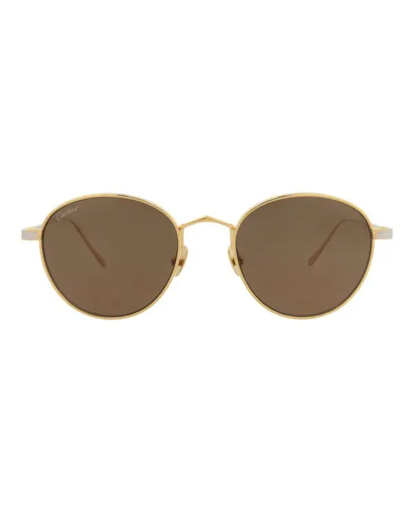 CARTIER Round-frame Titanium Sunglasses - Gold Gold Brown (ct0009s/30002131/002)