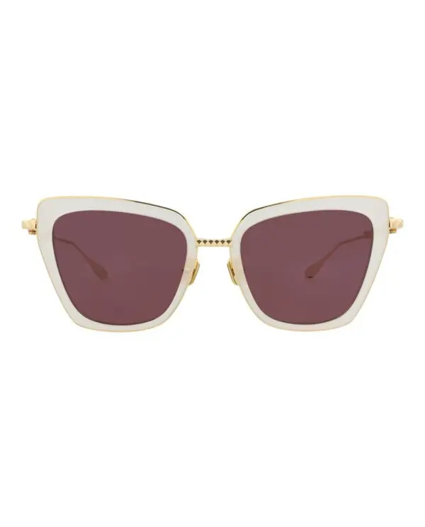 Valentino Garavani Acetate And Metal Cat Eye Sunglasses - Ivory Gold Bordeaux (vls/165c/53ca)