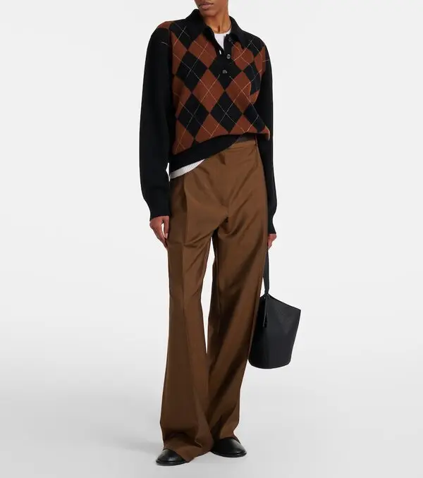 RÓHE Argyle Wool Polo Sweater - Black