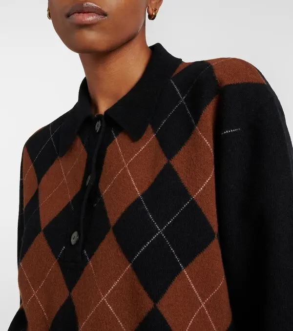 RÓHE Argyle Wool Polo Sweater - Black