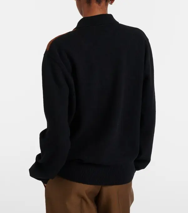 RÓHE Argyle Wool Polo Sweater - Black