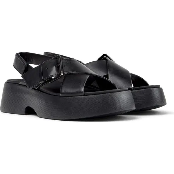 Camper Tasha X-strap Platform Sandal - Black