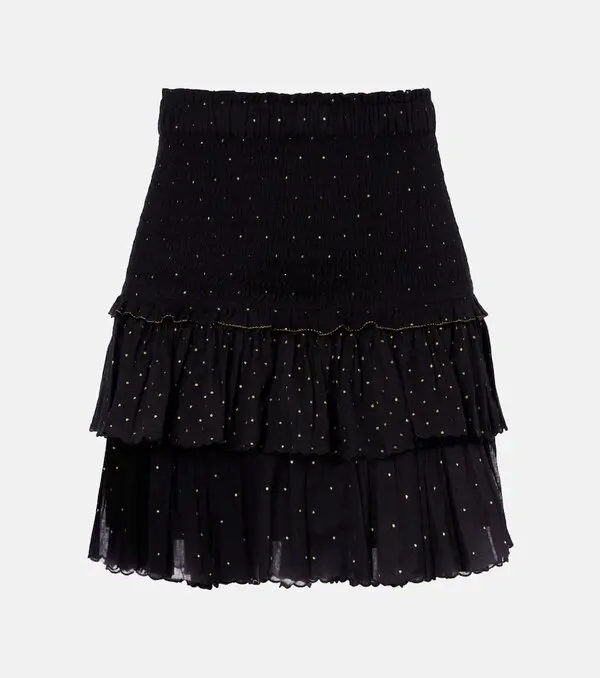 MARANT ETOILE Polka-dot Embroidered Cotton Miniskirt - Black