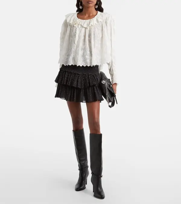 MARANT ETOILE Polka-dot Embroidered Cotton Miniskirt