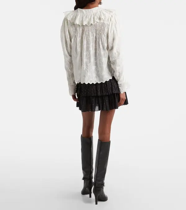 MARANT ETOILE Polka-dot Embroidered Cotton Miniskirt