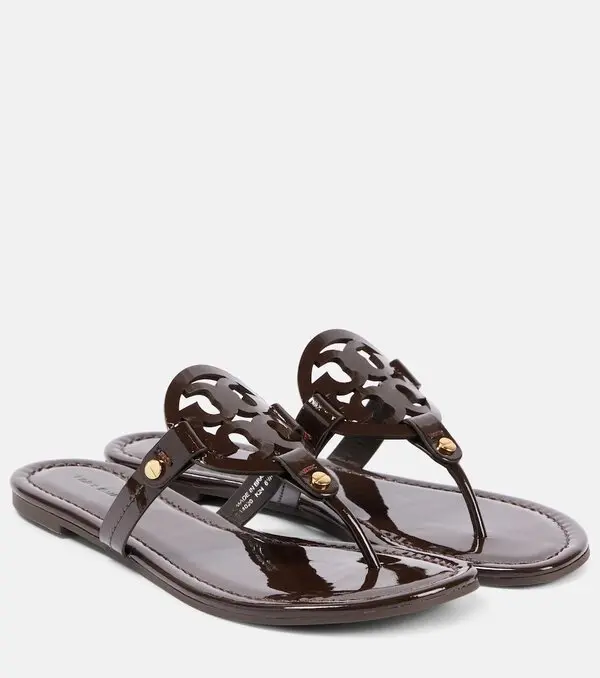 Tory Burch Miller Patent Leather Thong Sandals - Brown