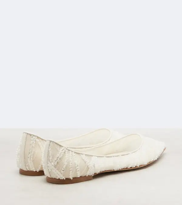 JIMMY CHOO Love Embellished Mesh Ballet Flats - White