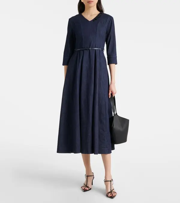 Max Mara Vela Embellished Denim Midi Dress - Blue
