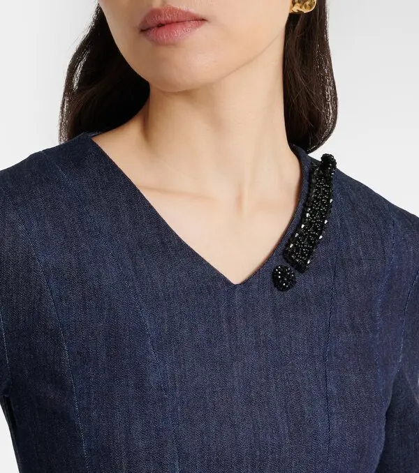 Max Mara Vela Embellished Denim Midi Dress - Blue