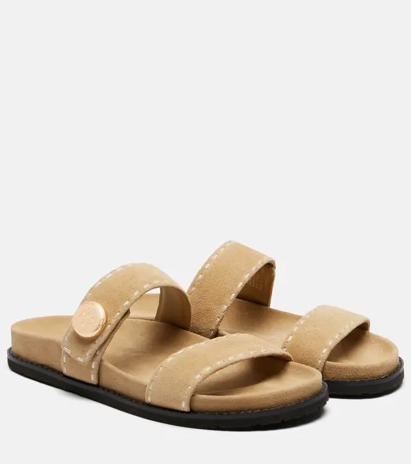 Tory Burch Romy Sport Suede Slides - Beige