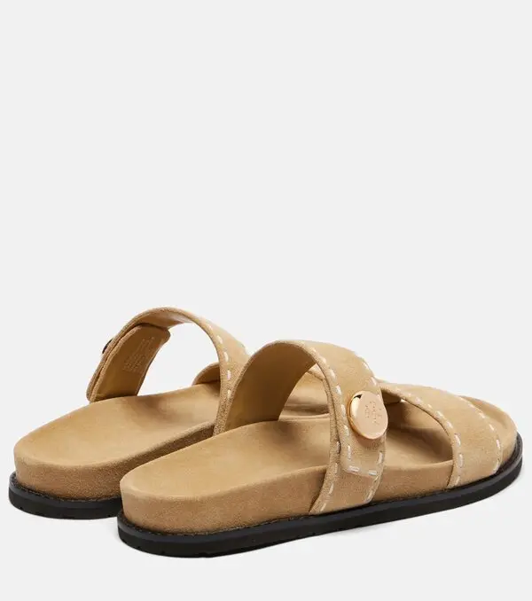 Tory Burch Romy Sport Suede Slides - Beige
