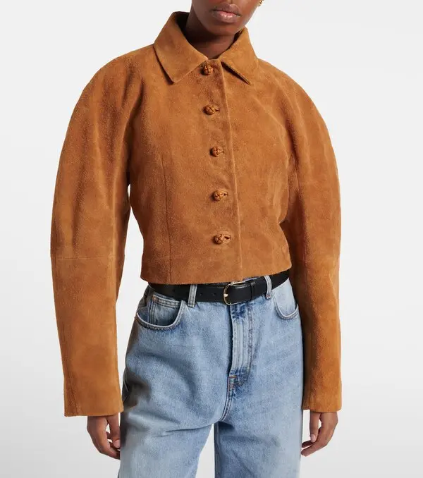 RÓHE Cropped Suede Jacket - Brown