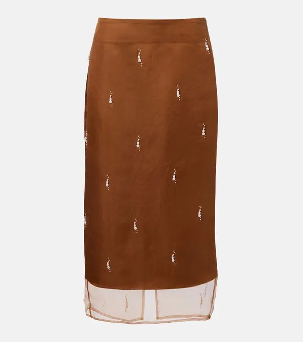 RÓHE Embellished Silk Organza Midi Skirt