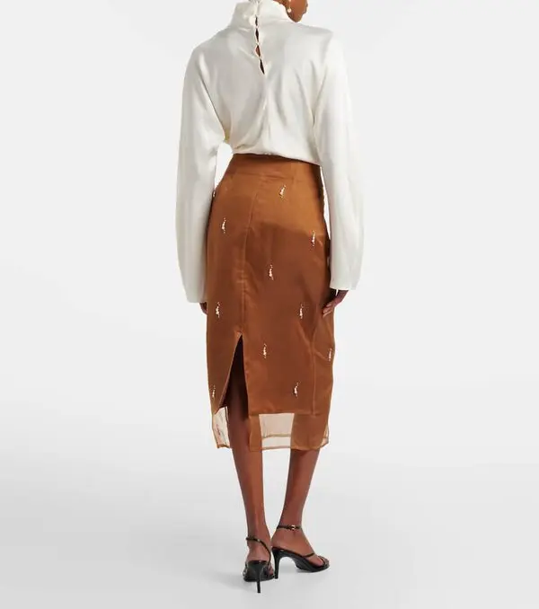 RÓHE Embellished Silk Organza Midi Skirt