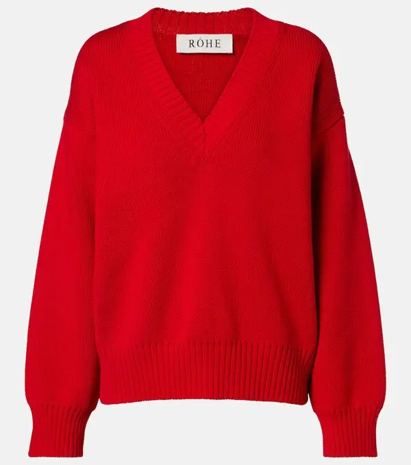 RÓHE Cotton V-neck Sweater - Red