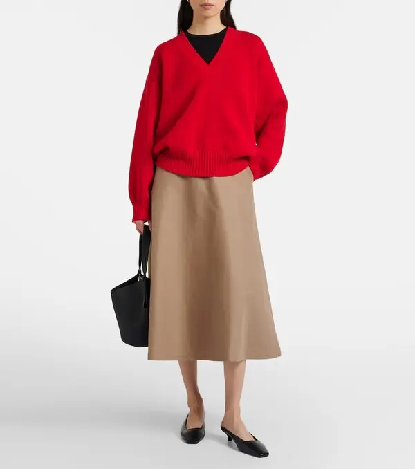 RÓHE Cotton V-neck Sweater - Red