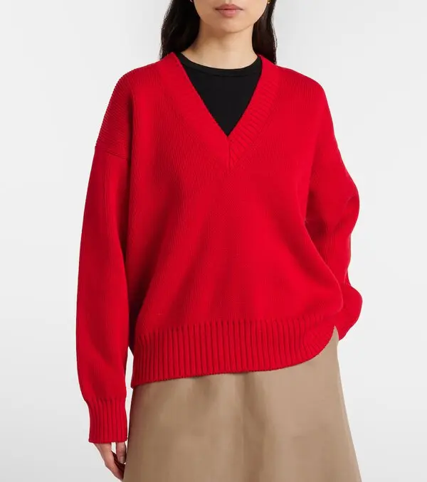 RÓHE Cotton V-neck Sweater - Red