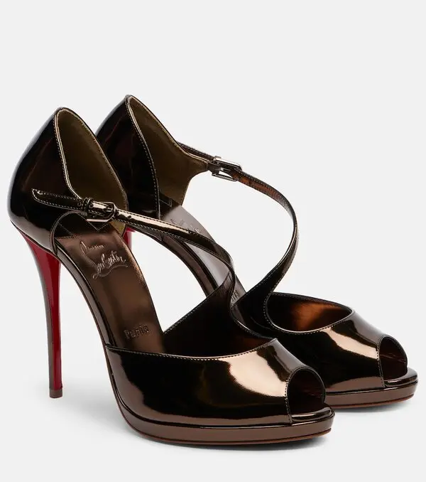 CHRISTIAN LOUBOUTIN Miss Zigourata 120 Mirrored Leather Sandals - Brown