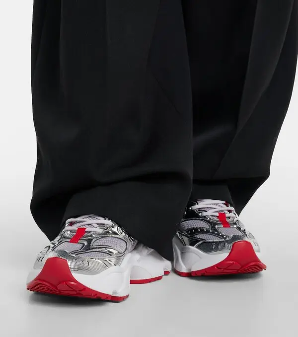 CHRISTIAN LOUBOUTIN So Flo Leather-trimmed Sneakers - Silver