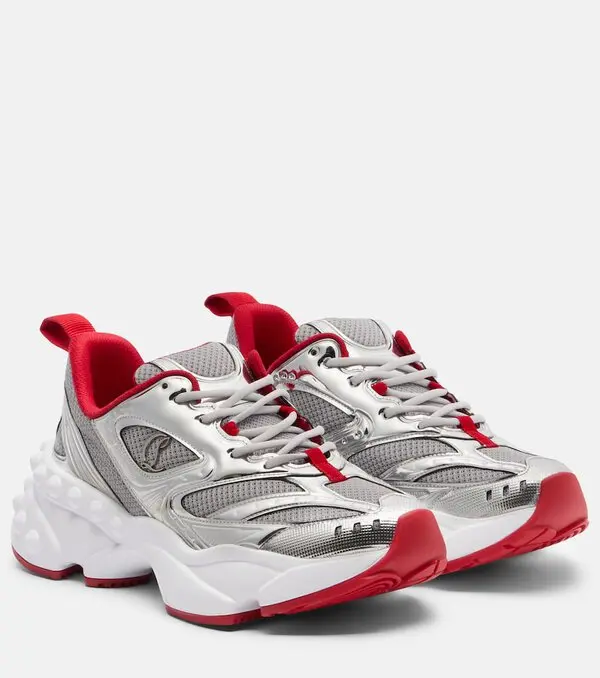 CHRISTIAN LOUBOUTIN So Flo Leather-trimmed Sneakers - Silver