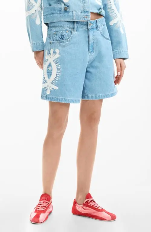 Desigual Appliqué High-waist Denim Shorts