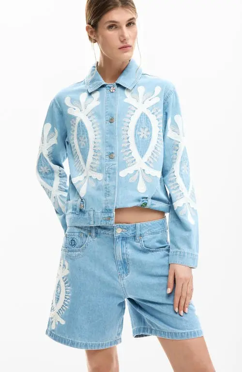 Desigual Appliqué High-waist Denim Shorts