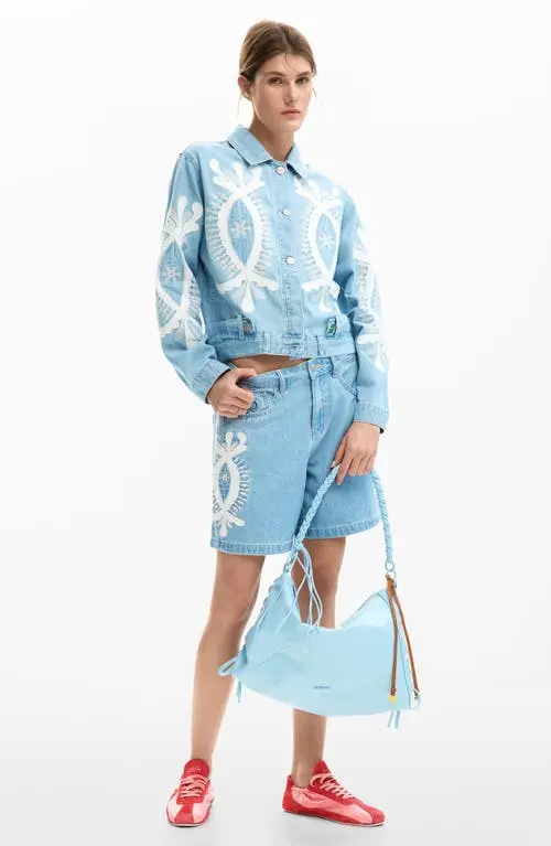 Desigual Appliqué High-waist Denim Shorts
