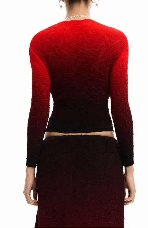 Desigual Ombré Textured Knit Top - Orange Red