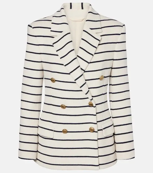 Brunello Cucinelli Knitted Striped Cotton Blazer - White