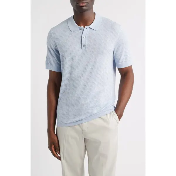 Robert Barakett Skelling Textured Polo Sweater - Pale Blue